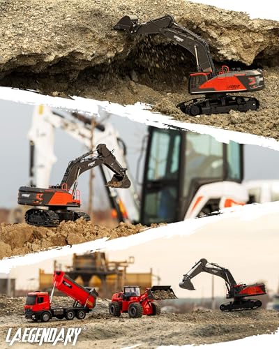 LAEGENDARY RC Excavator - Remote Control Excavator - Electric, Hobby-Grade Construction Vehicles - 1:14 Scale, Black - Red
