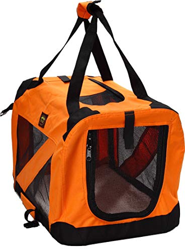 PET LIFE '360° Vista View' Zippered Soft Folding Collapsible Durable Metal Framed Pet Dog Crate House Carrier, Large, Orange