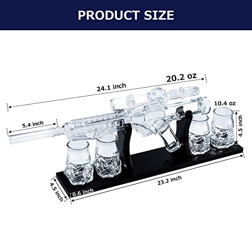 Blaster Force Gun Whiskey & Wine Decanter Set Glasses - Energized Particle Weaponry Elegant Decanter 24" - 4 Trooper Shot Glasses & Mahogany Wooden Base The Wine Savant (20 OZ) Gifts for Dad