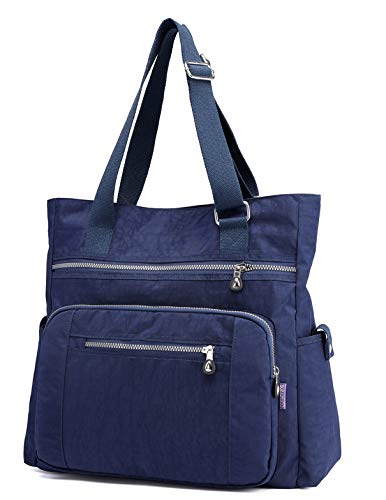 Nawoshow Women Canvas Tote Bag Waterproof Nylon Multi Pocket Shoulder Bags Work Bag Teacher Purse and Handbags (A-Dark Blue)