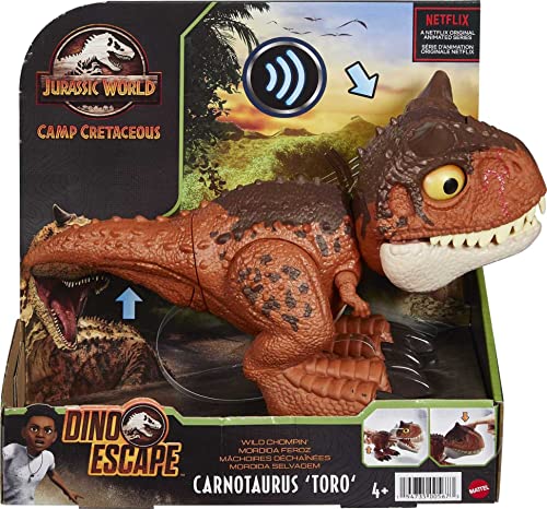 Mattel Jurassic World Camp Cretaceous Action Figure, Chompin’ Carnotaurus Toro Dinosaur Toy with Chimping & Other Motion