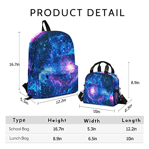 Galaxy Backpack Set Girls Boys Lightweight Bookbag with Insulated Lunch Bag for Travel Camping Outdoor Sport