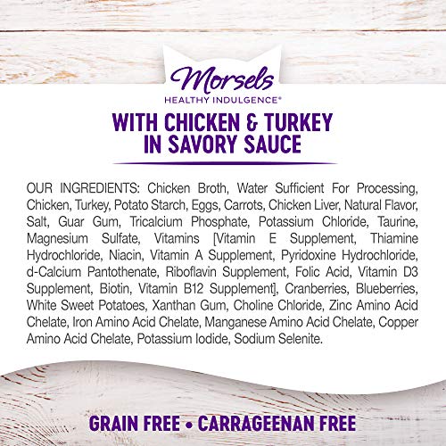 Wellness Healthy Indulgence Natural Grain Free Wet Cat Food, Morsels Chicken & Turkey, 3-Ounce Pouch (Pack of 24)
