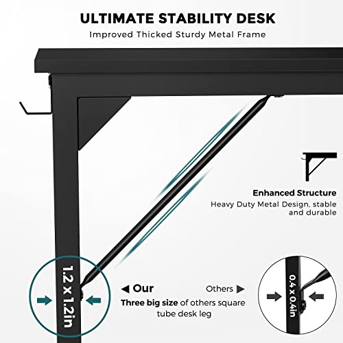 DUMOS Computer 31 Inch Office Black Modern Storage, Wood Writing, Corner Small Space, Executive Work, Home Desk for Bedroom