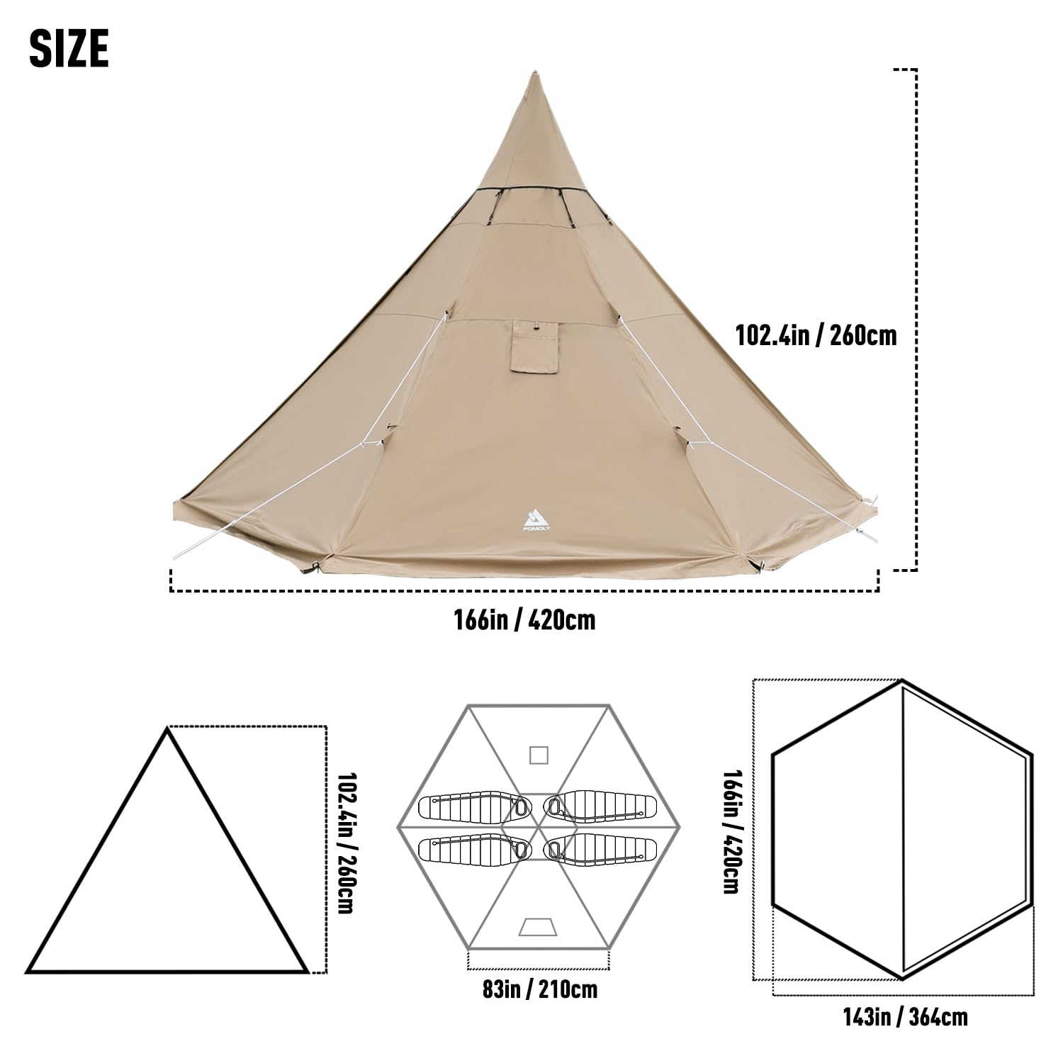 Canvas Hot Tent Tipi Tent Camping Teepee with Stove Jack Canvas Bell Tent 2-4 Person Yurt Tent -YARN Plus (Khaki)