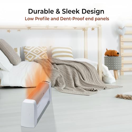 Comfort Zone Baseboard Space Heater with Digital Thermostat, Electric, Dent-Proof End Panels, Overheat Protection, Tip-Over Switch, & Stay-Cool Body, For Home, Bedroom, & Office, 1,500W, CZ650BWT