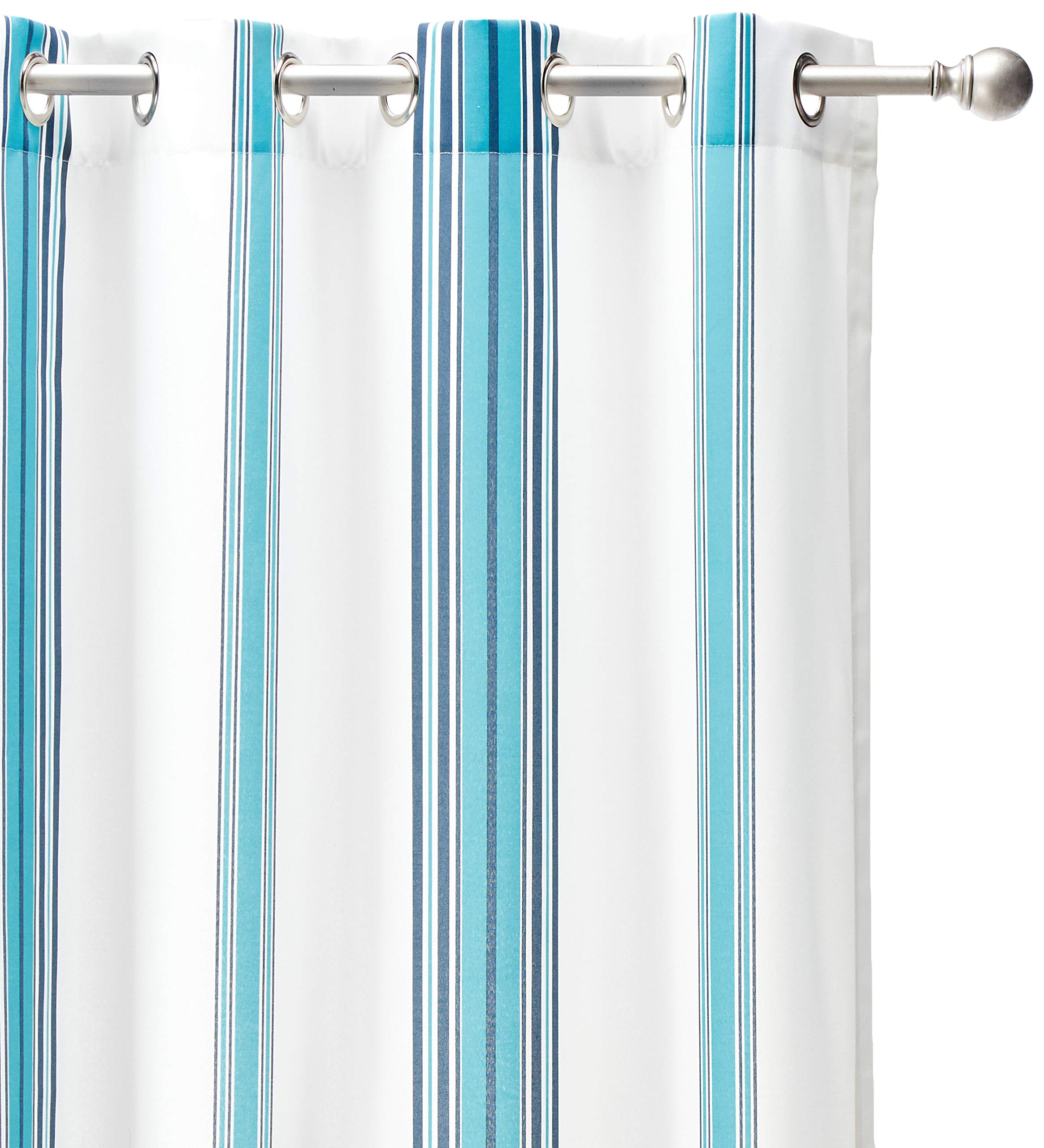 Madison Park Newport Striped Outdoor Single Window Curtain Panel for Garden with 3M Scotchgard for Moisture Repellent, Weather Resistant, Long-Lasting Protection, 1-Panel Pack, 54" W x 108" L, Blue