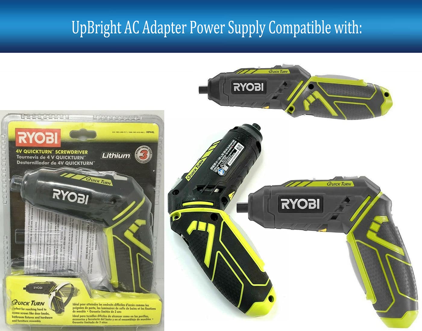 UpBright 6.5V AC/DC Adapter Compatible with Ryobi HP44L HP44LW HP44LVN HP44LK 4V Quick Turn Lithium Screwdriver HP44 L LW LVN QuickTurn Driver 720217005 720217009 4.5V- 6.8V 200mA Power Supply Charger