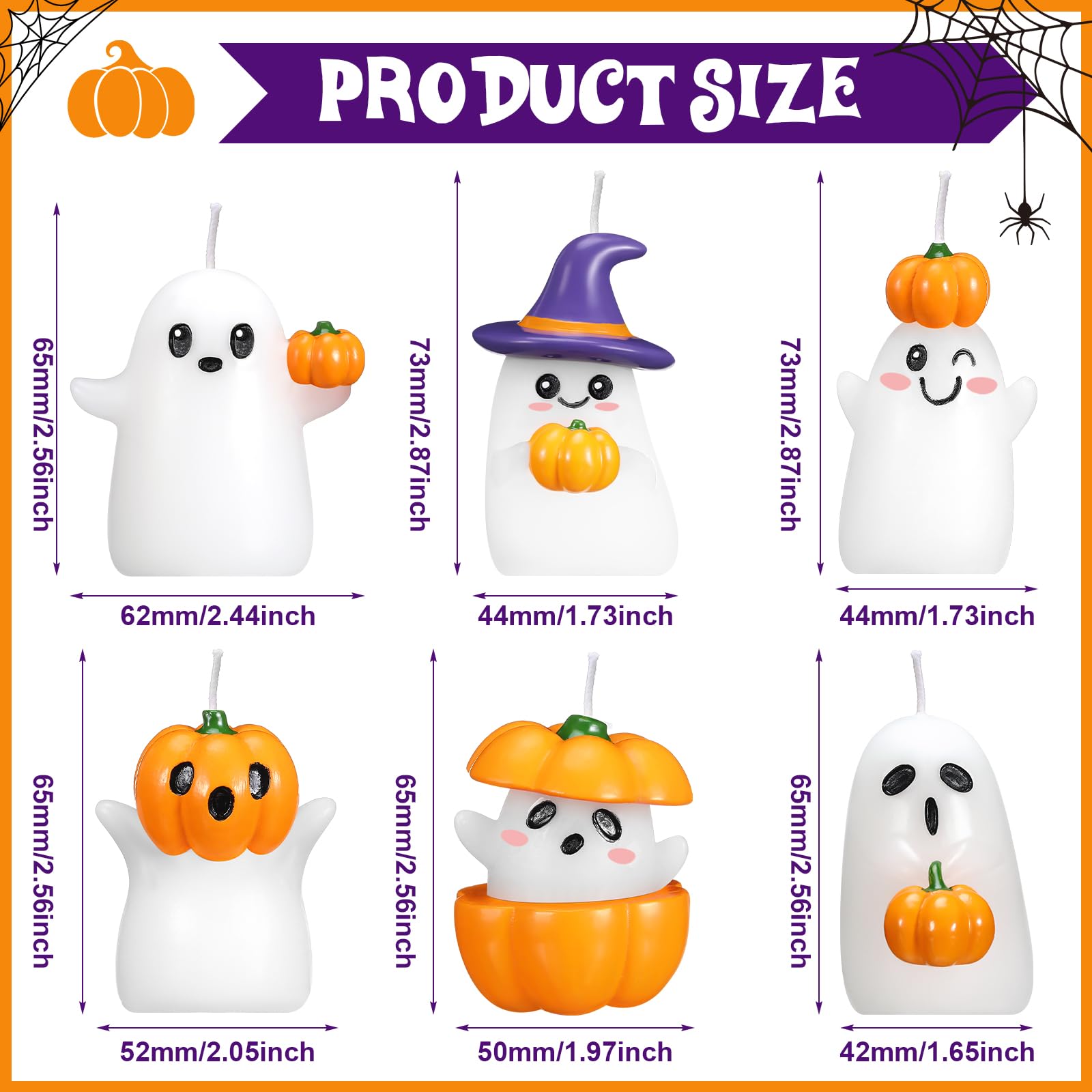 Conelist 6 Pcs Halloween Ghost with Pumpkins Candles Cute Ghost Shaped Halloween Decoration Candles Halloween Spooky Candles for Home Halloween Party Room Table Decorations
