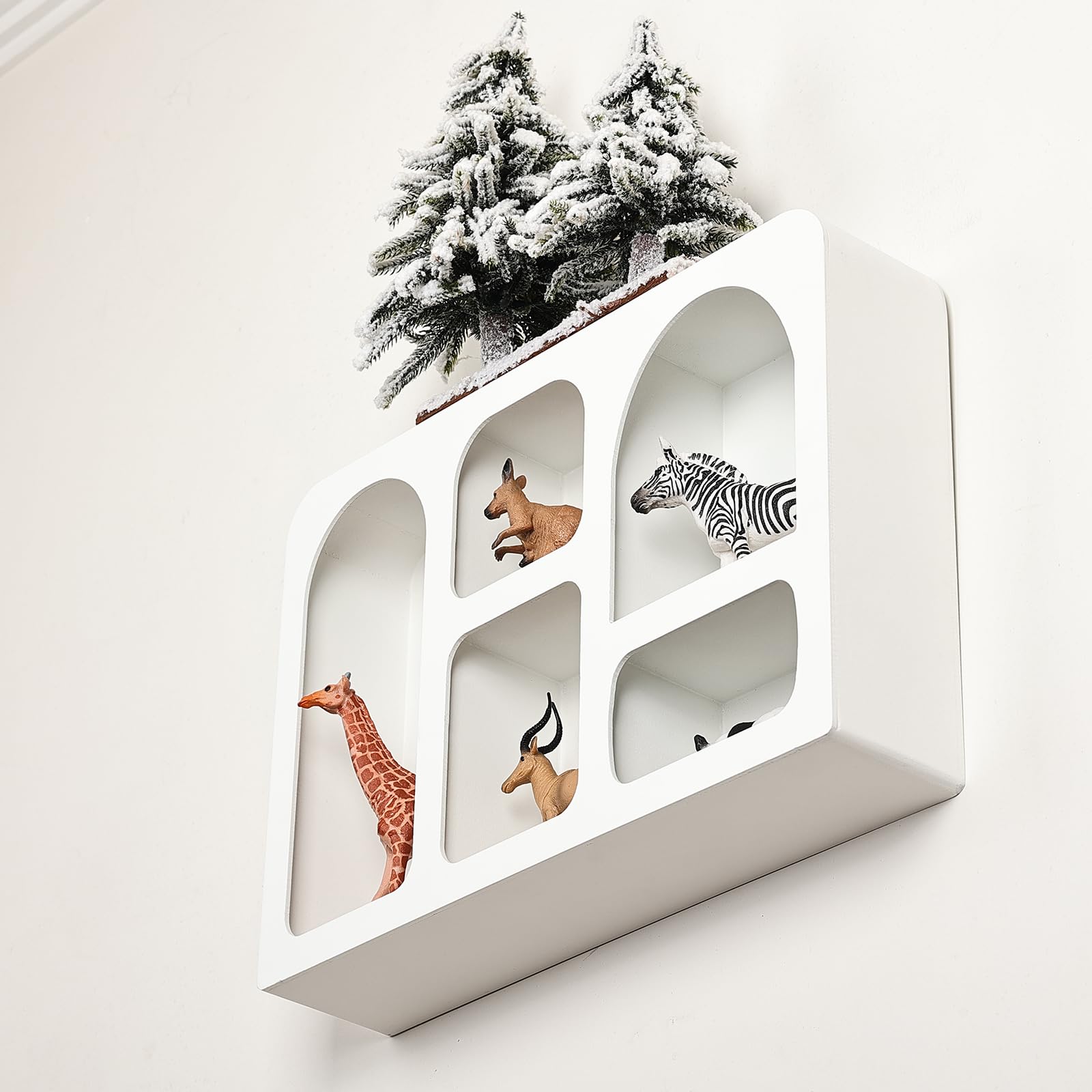Ella & Emma White Decorative Floating Wall Shelf, Geometric Arched Wall Shelf, Boho Nordic Modern Style Shelves for Wall Decor, Wall Mounted Shelf Storage Nursery, Bedroom, Living Room, Bathroom
