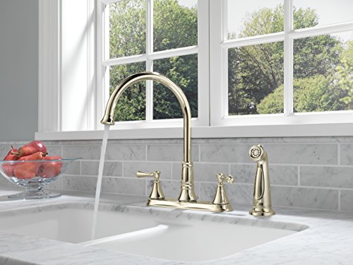 DELTA FAUCET 2497LF-PN Two Handle Kitchen Faucet with Spray, Polished Nickel