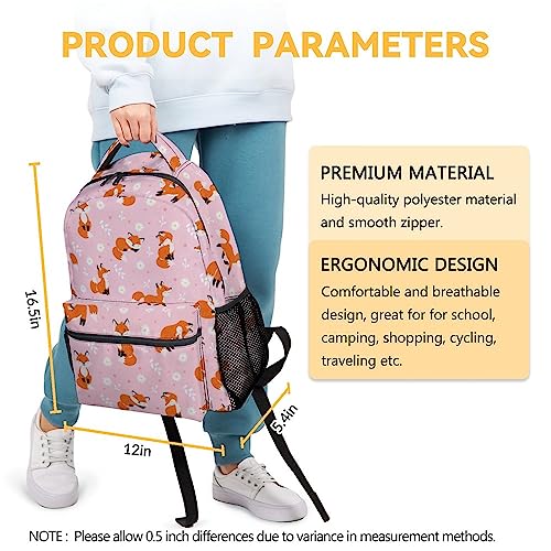 Homexzdiy Cute Fox Backpack for Girls Boys, 16" Pink Backpacks for School, Kawaii Lightweight Bookbag for Kids Students