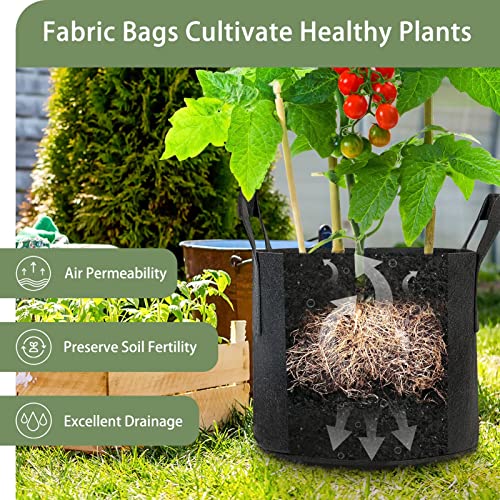 GreatBuddy 12-Pack Grow Bags 5 Gallon, Thick Fabric Planter Bags for Vegetables, Sturdy Handles & Reinforced Stitching, Labels Included, Black