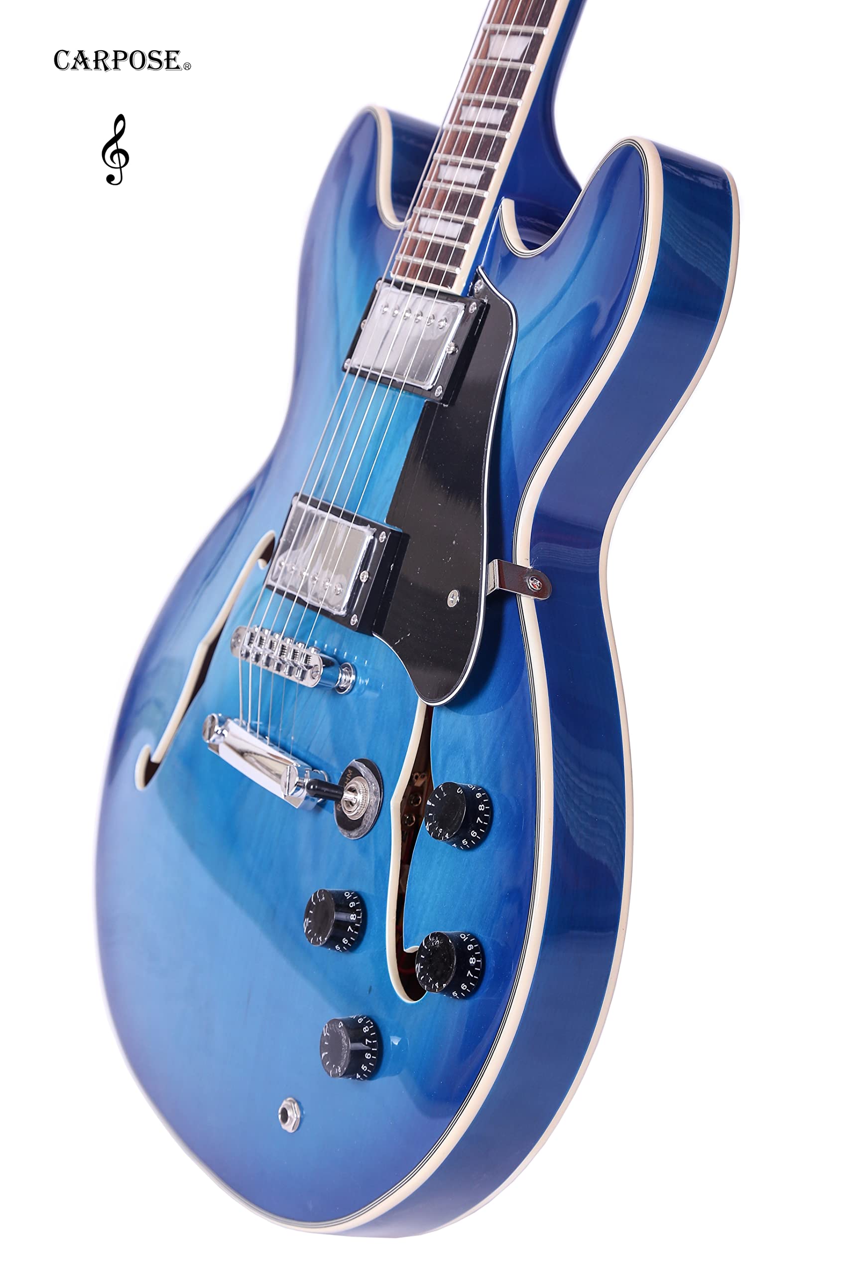 CARPOSE Semi-Hollow Body Electric Guitar,6-Strings Righthand,Maple Body and Neck with Rosewood Fingerboard,Blue