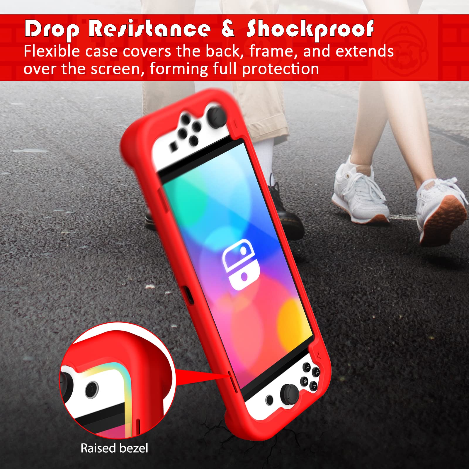 KENOBEE Silicone Case Compatible with Nintendo Switch OLED Model 2021, Soft Lightweight Ergonomic Grip Protective Cover with Shock-Absorption and Anti-Scratch Design for Switch OLED, Red
