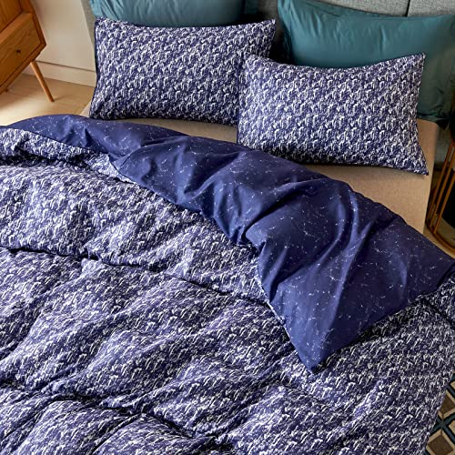 HOMLYNS Duvet Cover Queen Set, Granite Printed Navy Duvet Cover with Zipper Closure & 8 Corner Ties, Soft Microfiber Duvet Cover Set 3 Pieces,Comforter Cover Cooling Duvet Cover (Granite,90"x90")