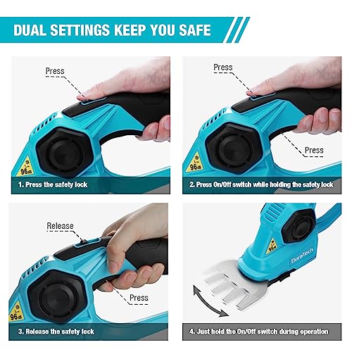 DURATECH 20V Cordless Hedge Trimmer Grass Shears Combo, 2-in-1 Handheld Shrubbery Hedge Trimmer Electric Rechargeable Grass Cutter for Garden - 2.0 Ah Lithium-Ion Battery and Quick Charger Included