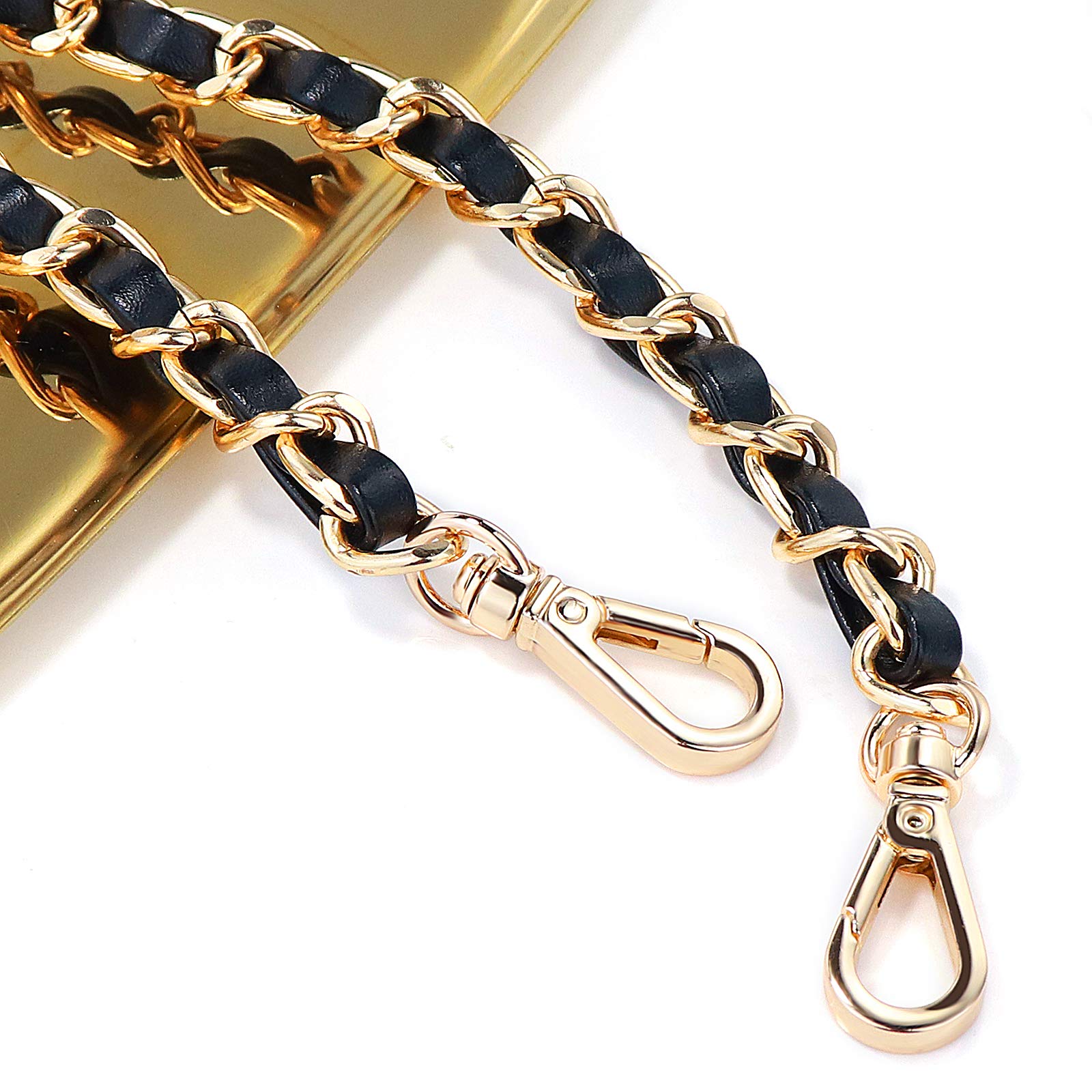 Lamdgbway Purse Chain Strap Braided PU Leather Handbag Shoulder Bag Messenger Bag Replacement Metal Chain Black 120cm/47in