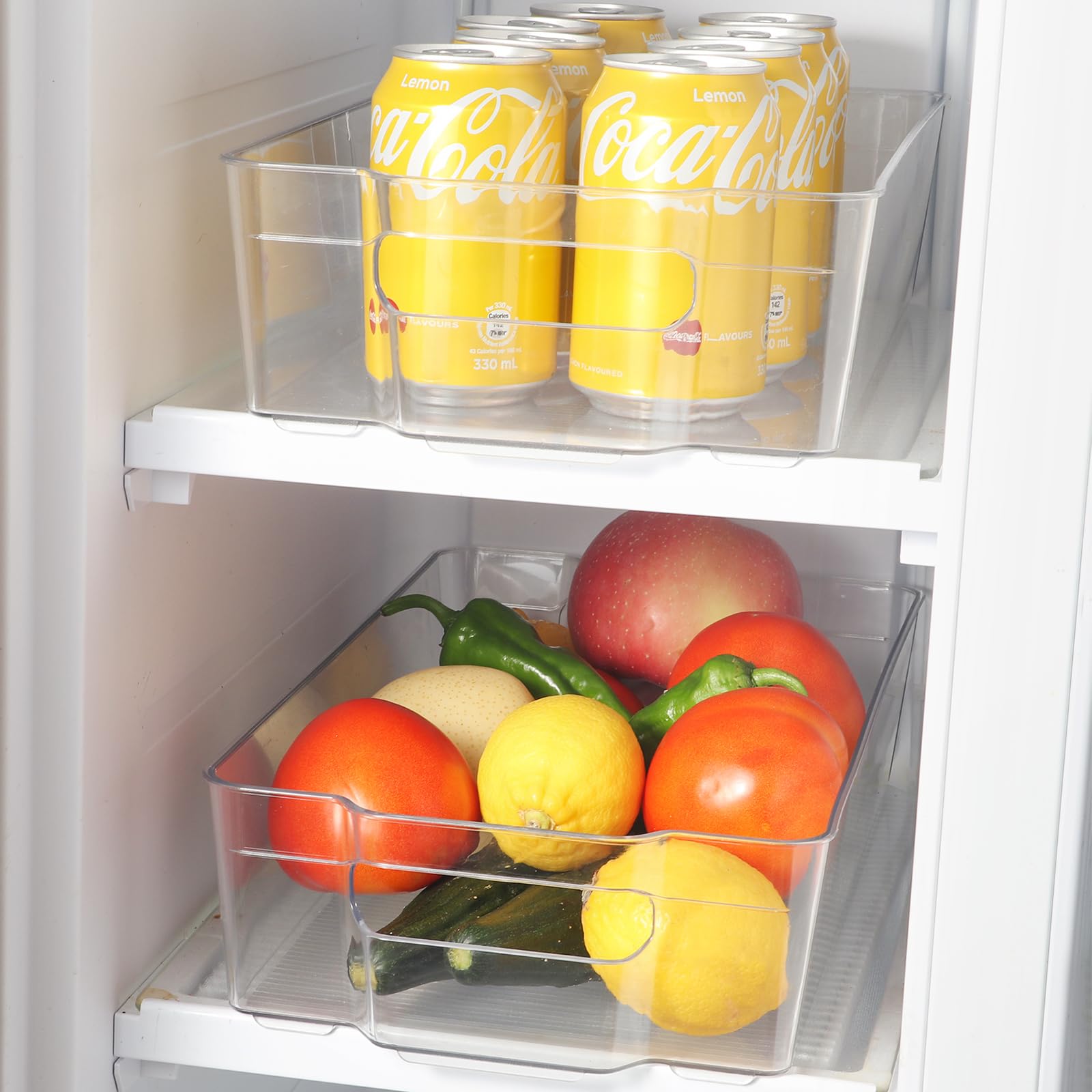 CherHome Refrigerator Organizer Bins,2PCS Plastic Storage Bins for Freezer,Cabinet&Pantry,Stackable Freezer Organizer Bins with Built-in Handle,Clear Bins for Kitchen Storage (15 X 8.5 X 3.5in)