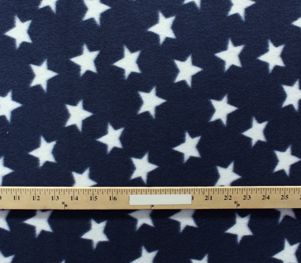 Fleece Fabric Printed Anti Pill White Stars Dark Navy Background Licensed