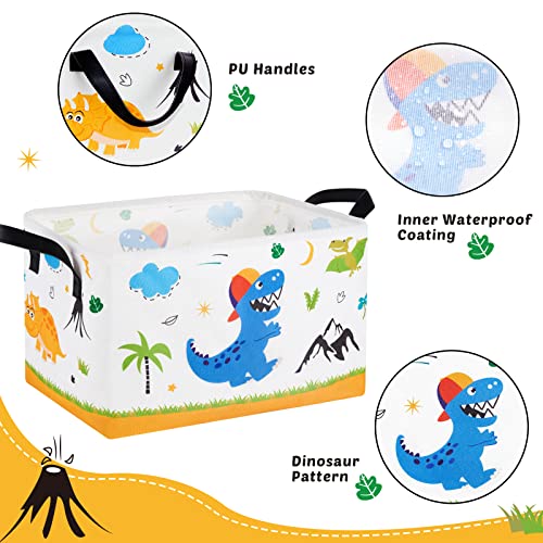WERNNSAI Dinosaur Storage Basket β Foldable Storage Bin for Boys Waterproof PE Coating Canvas Fabric Laundry Basket Toy Bins with Handles Organizer Box for Clothes Books Bedroom House Nursery