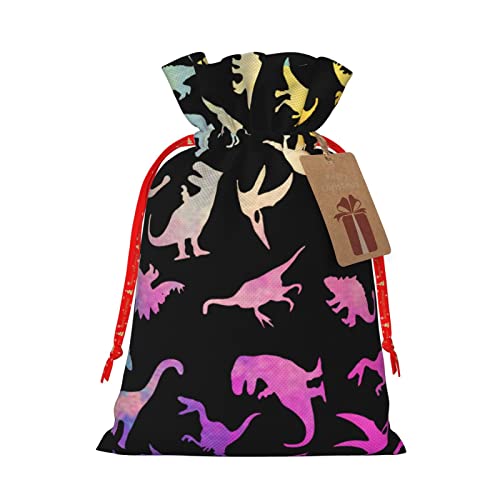 Drawstrings Christmas Gift Bags Fun-Dinosaur-Rainbow Presents Wrapping Bags Xmas Gift Wrapping Sacks Pouches Medium