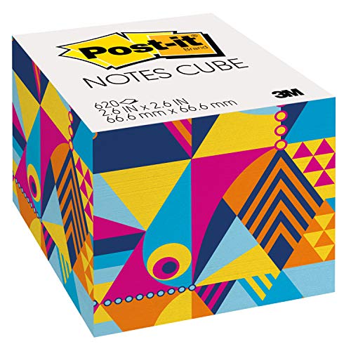 Post-it Notes Cube, 2.6 in x 2.6 in, Optimistic Brights Pattern, 620 Sheets/Cube (2027-OBRT)