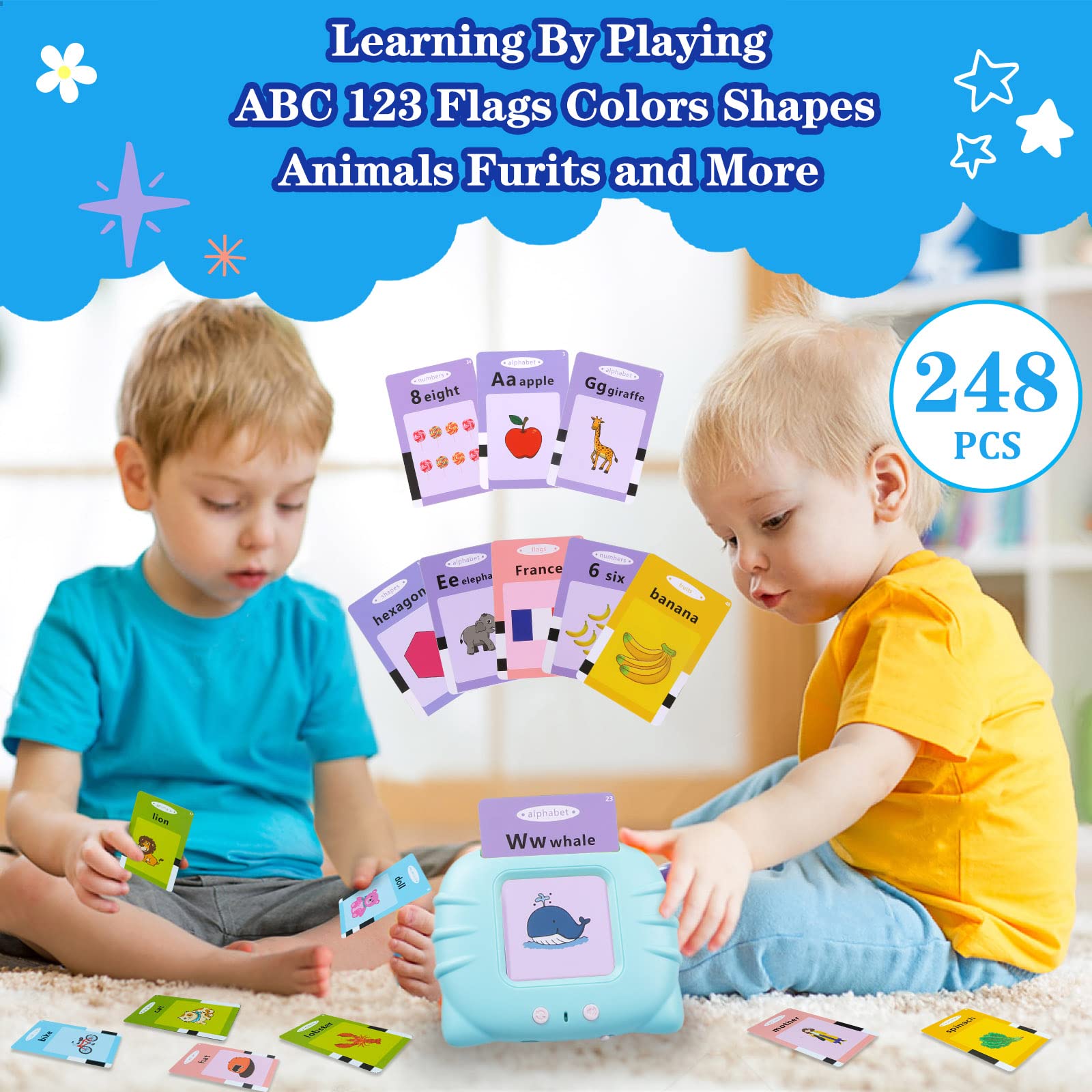QuTZ Talking Flash Cards for Toddlers 2-4, Autism Toys, Speech Therapy Toys, Educational ABC Learning Talking Sight Words Flash Cards Kindergarten for Boys and Girls, 248 Sight Words Blue
