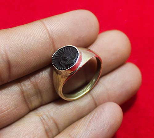 GangTarang Shaligram Silver Ring | Nepal Gandaki River Chakra Saligram (Shaligram Ring; Size-16)