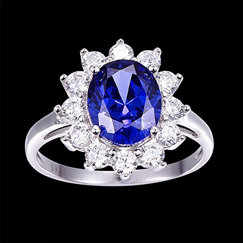 BONLAVIE 4.4ct Oval-Cut Created Blue Tanzanite Ring for Women 925 Sterling Silver Princess Cut Diana Engagement Ring Size 8