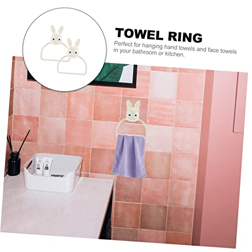 FONDOTIN 2pcs Towel Rack Wall Hanger Hooks Towel Rack Wall Mounted Beach Towel Clip Bath Towel Holder Round Towel Holder Year of Rabbit Decoration Towel Hanger Cartoon Towel Holder White