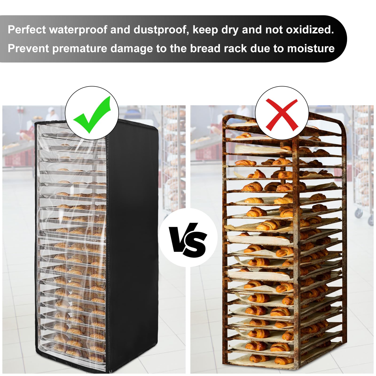 Commercial Bakery Racks Cover Bread Rack Cover with Zipper, 20tier Sheet Pan Rack/Bun Pan Rack Cover with Vents ,23"X28"X64" Bakery Single Rack Covers Waterproof and Dustproof,Black