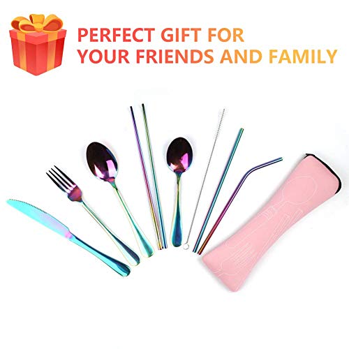 Reusable Travel Utensils Cutlery Set with Case, YIMICOO Stainless Steel Portable Flatware Set Silverware Set for Camping Picnic Office or School Lunch (Pink)