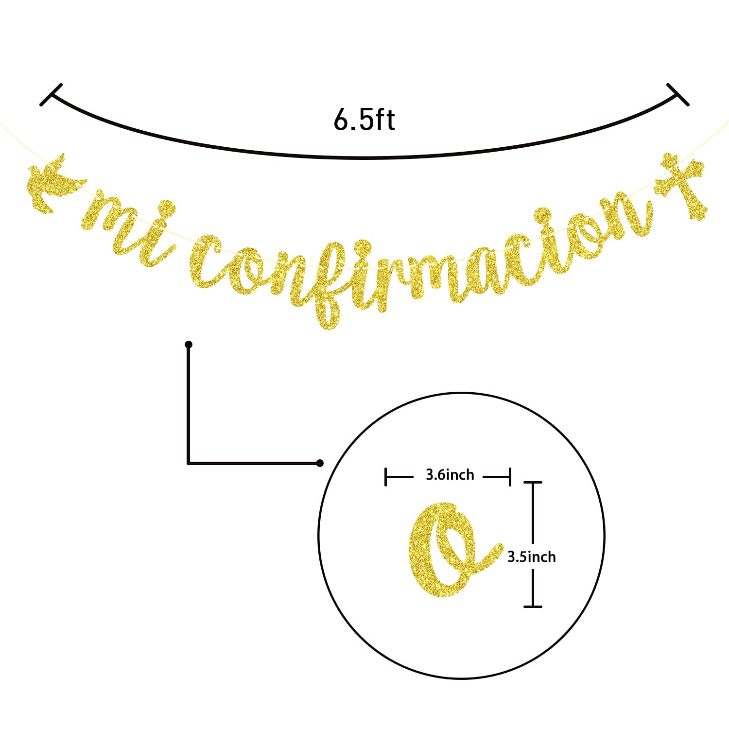 Gold Glitter Mi Confirmación Banner - Holy Confirmation Decorations - Wedding, Bridal Shower, God Bless, Baptism Party Decorations