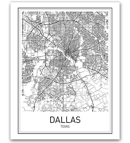 Dallas Map City Maps Dallas Map Print Map Art Print Texas Print Texas Map Texas State Modern Map Print Black White Map Wall Art Modern City Print 8x10 Unframed