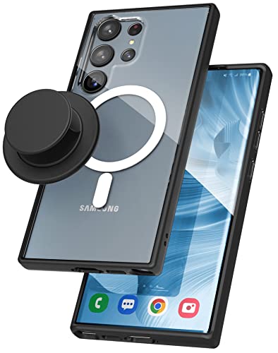 Encased Clear Case Designed for Samsung Galaxy S23 Ultra Magnetic Case with Removeable Phone Holder Grip/Kickstand - Compatible with MagSafe Charging & Accessories