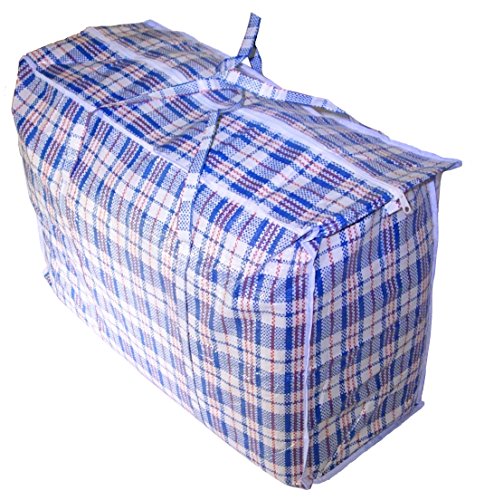 Large Plastic Checkered Storage Laundry Shopping Bags W. Zipper & Handles (3 Pack)