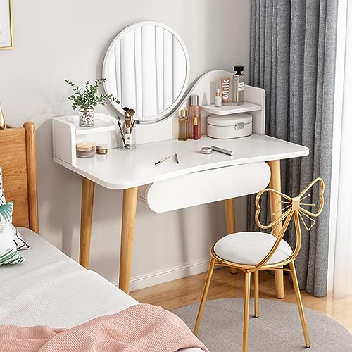 Gdrasuya10 32inch(L) Vanity Desk with Dimming Mirror, White Vanity Table with Drawer Simple Makeup Dressing Table Desk Dresser Desk Table for Girls Women Bedroom