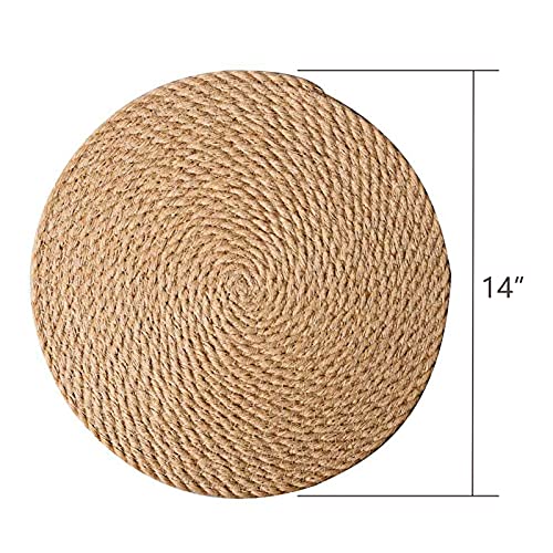 Homtoozhii Woven Placemats 14 inch Round Braided Placemat for Dining Table Heat Resistant Anti-Slid Jute Mats Table Mat for Dish Plate Pot Teapot