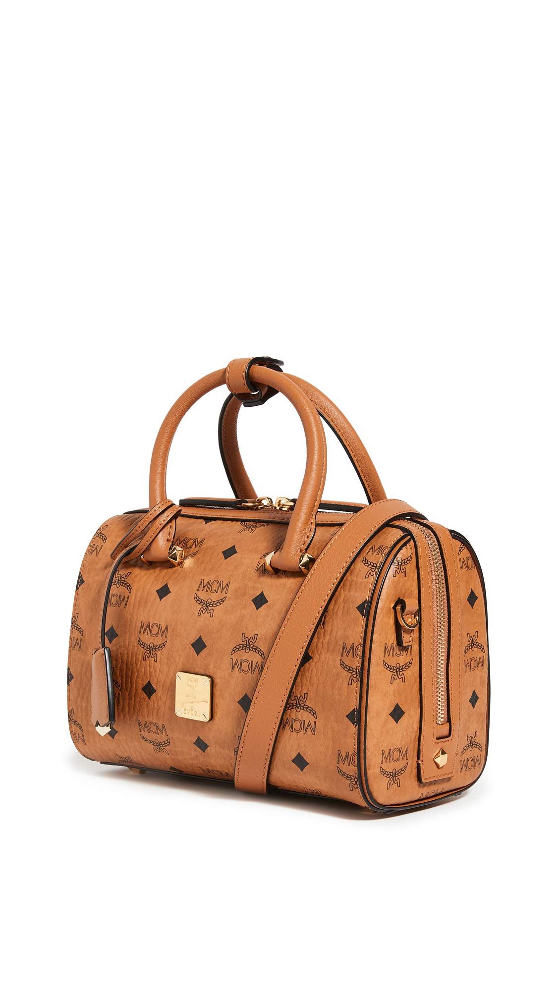 MCM Women's Essential Visetos Original Boston 23 Bag, Cognac, Brown, Tan, Print, One Size