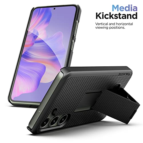 Encased DuraClip Designed for Samsung Galaxy S23 Belt Clip Case with Phone Holster and Kickstand (Matte Black)