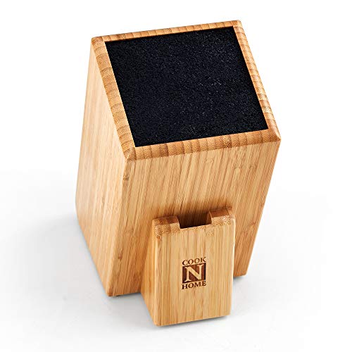 Cook N Home Bamboo Knife Storage Block without Knives, 5.5x5.5x10-inch Universal Knife Holder Organizer Countertop Butcher Block Knife Stand