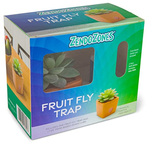 ZendoZones Fruit Fly Trap with Zendo Lure, Tranquil Tabitha with Plastic, terracotta Base, Refillable and Reusable, Long-Lasting
