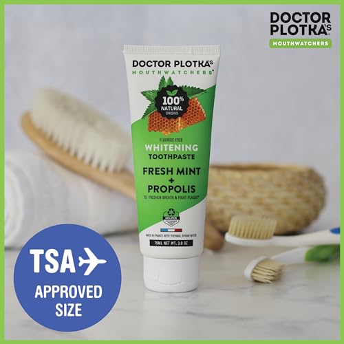 Dr Plotkas Natural Fluoride Free Whitening Toothpaste by Mouthwatchers | Organic Propolis and Fresh Organic Mint | Sensitive Teeth and Gums | 3 Oz. Tube