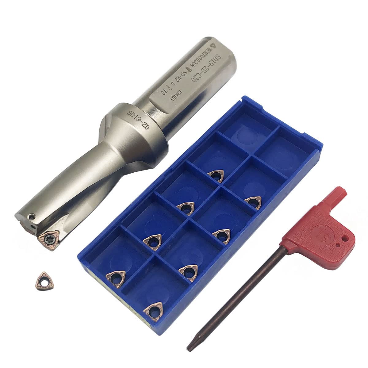 GBJ WC- Φ19-2D -C20 +10pcs WCMX030208FN Indexable U Drill Inserts Holder Fast Water Jet Drill Violent Drill WPD Series (WPD-Φ19-2D-C20+WCMX030208)