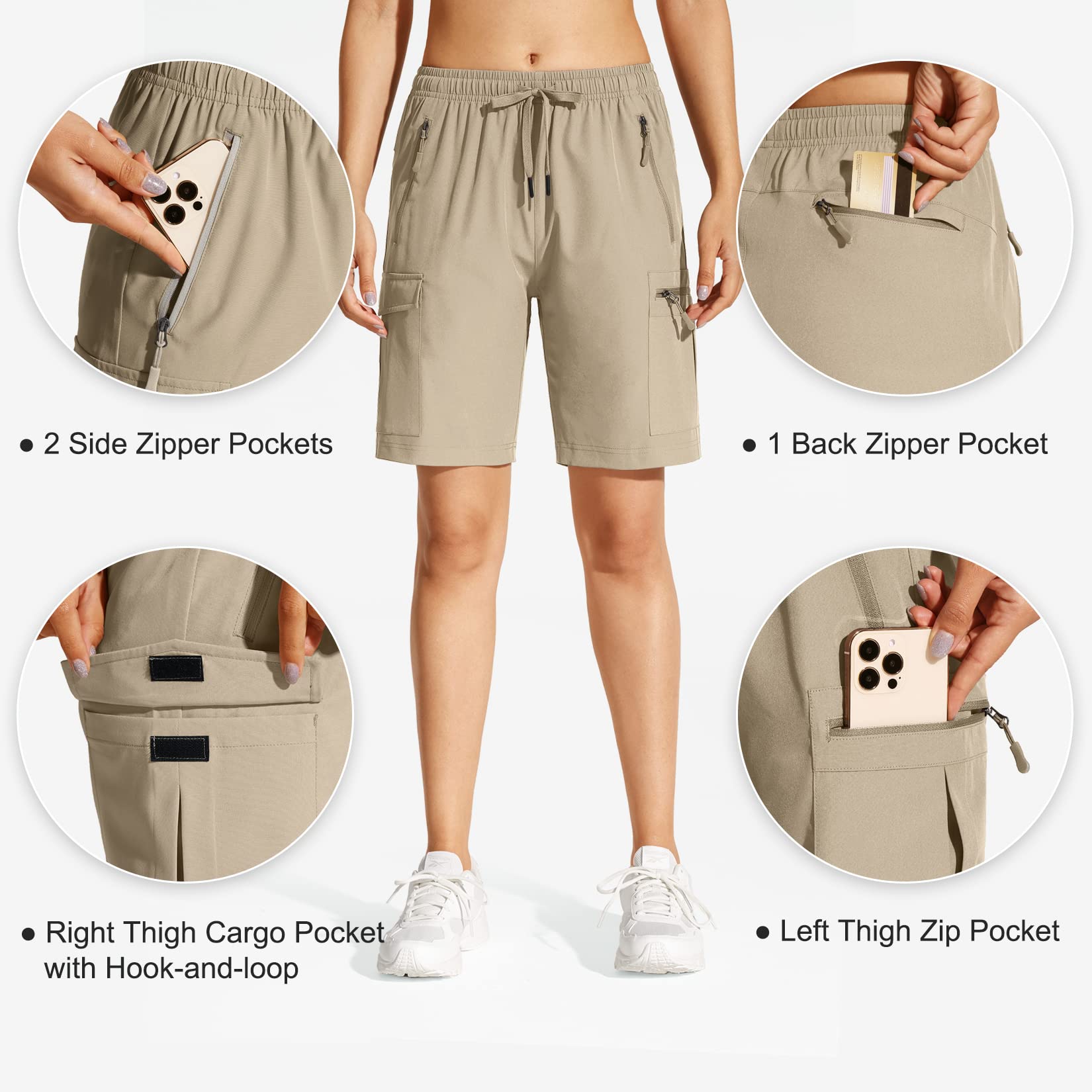 Capol Women's Hiking Cargo Shorts 8.5" Quick Dry Summer Shorts Lightweight for Golf Travel Athletic with Zipper Pockets Khaki S