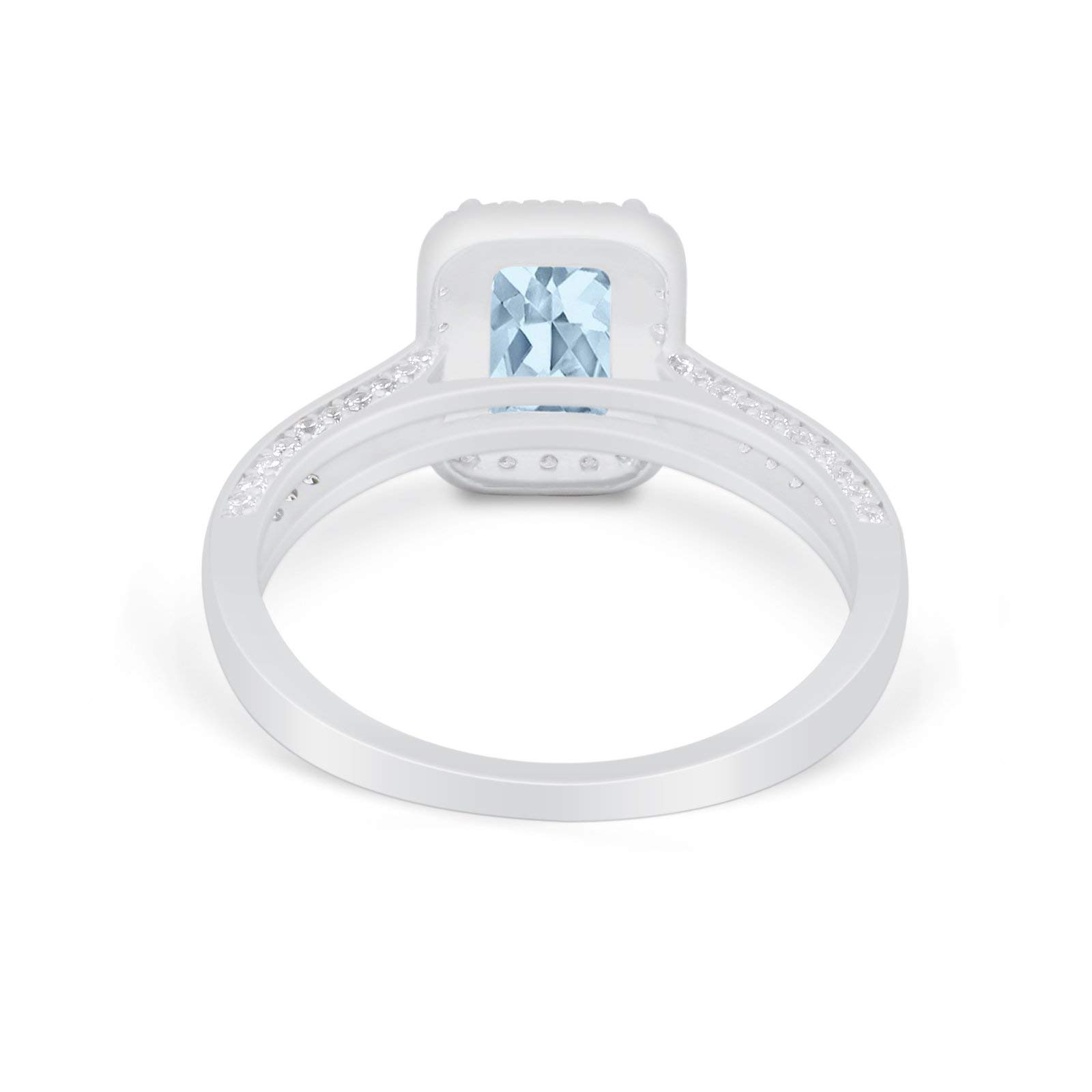 Blue Apple Co. Simulated Aquamarine Cubic Zirconia Size-10 Art Deco Vintage Emerald Cut Wedding Engagement Ring Round Simulated Cubic Zirconia 925 Sterling Silver