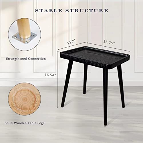 FOOHCXX Black Side/End Table, Modern, Minimalist Wooden Small Accent Table with Natural Legs for Living Room, Bedroom, Balcony and Office, Small Side Table for Small Spaces,Home Decor