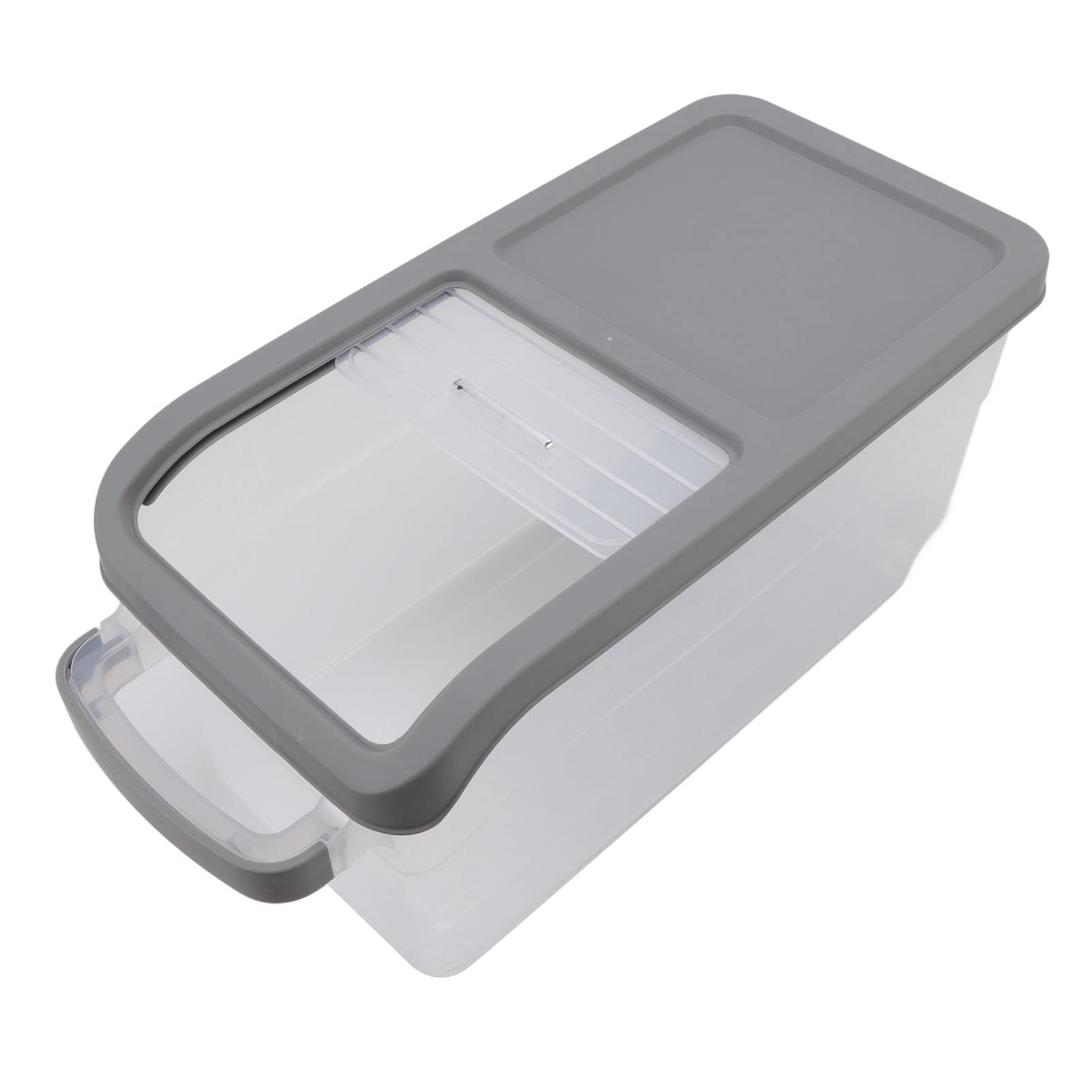CHICIRIS Rice Storage Container, 22 pounds Transparent Rice Bin Cereal Dispenser Airtight Grain Holder with Measuring Cup and Wheels for Organization, 15.2 x 7.2 x 8.3 (Grey)