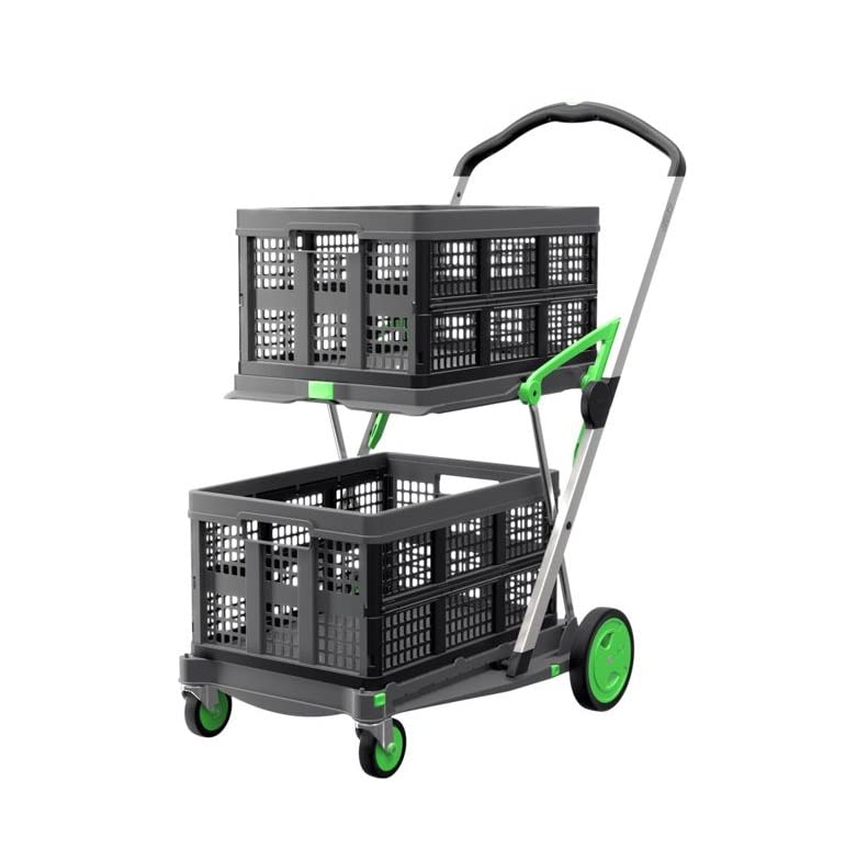 CLAXÂŽ The Original | Made in Germany | Multi Use Functional Collapsible Carts | Mobile Folding Trolley | Storage Cart Wagon | Shopping Cart with 2 Storage Crates (Green)